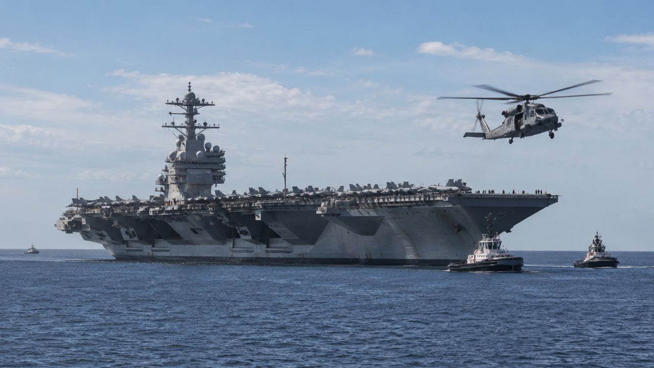 The aircraft carrier USS Gerald R. Ford is returning to the United ...